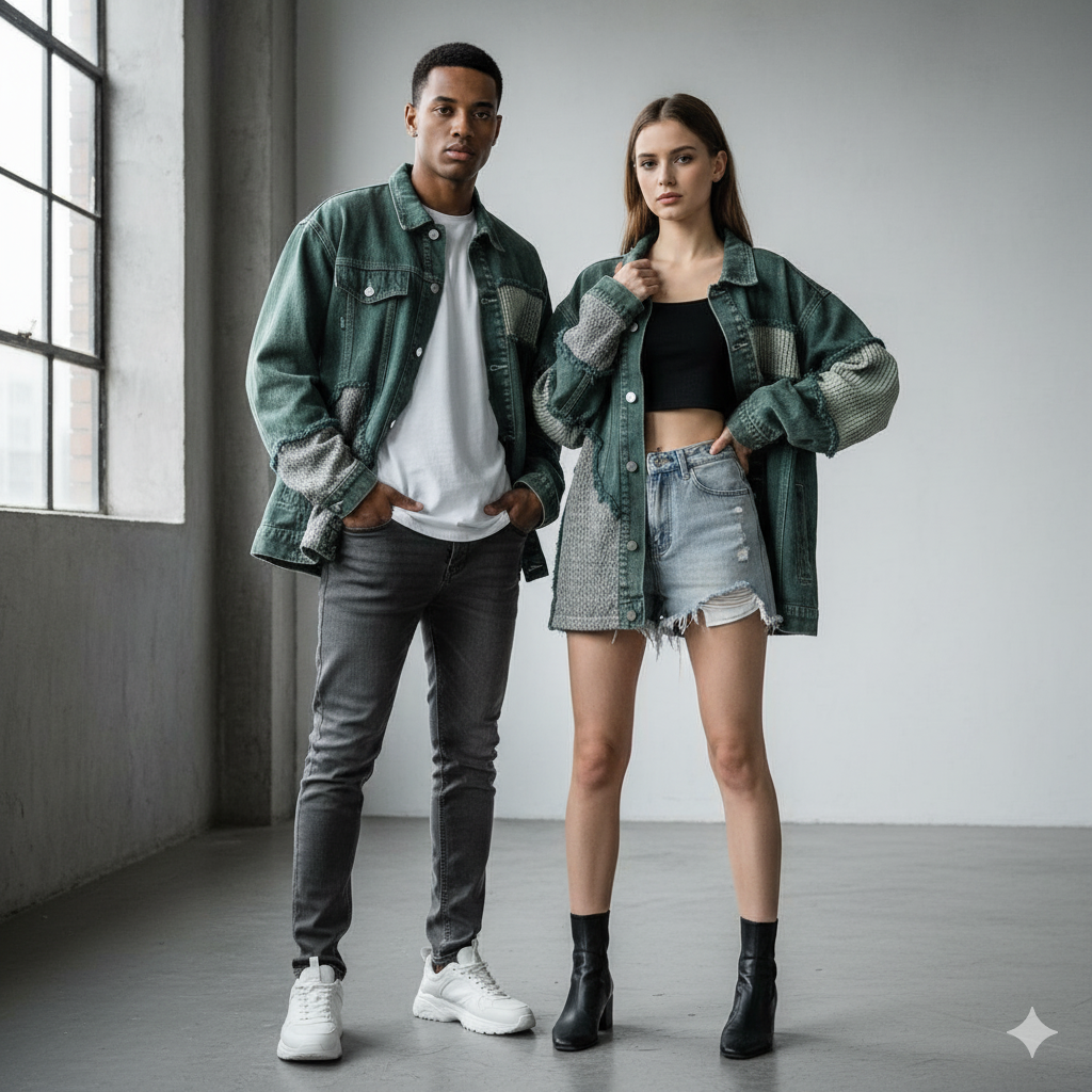 Green Patchwork Denim Jacket - Vintage Streetwear – Haruja